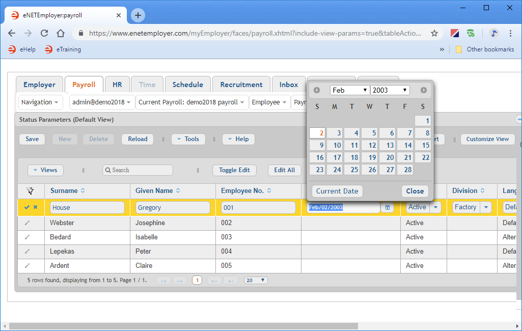 Setting an Employee's Payroll Status