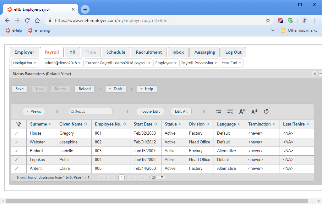 Setting an Employee's Payroll Status